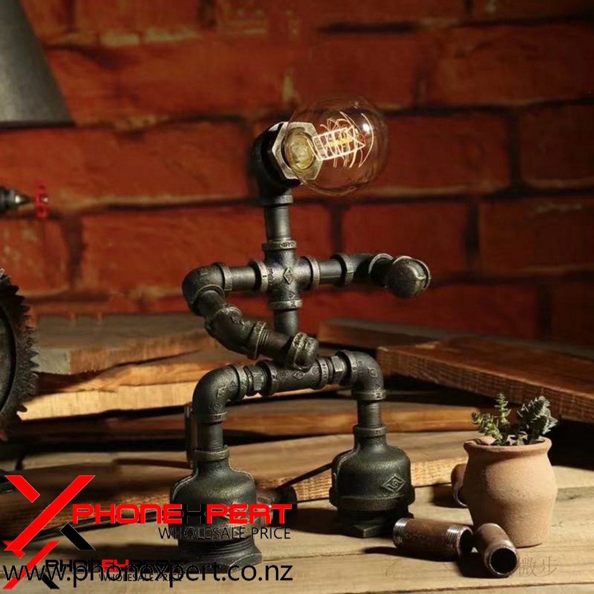 Industrial Robot Bronze Steampunk Water Pipe Lamp Stand - PHONEXPERT